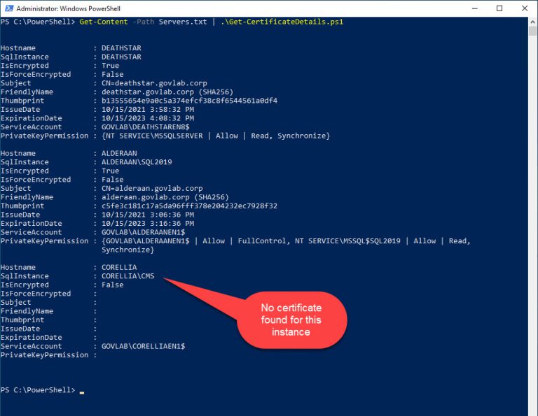 Get Certificate Details for SQL Encryption In-Transit Using PowerShell – UPDATED – Everyday SQL